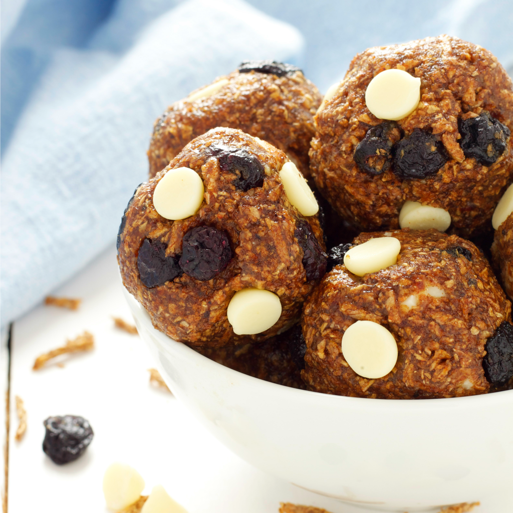 Blueberry White Chocolate No Bake Energy Bites - The Busy Baker