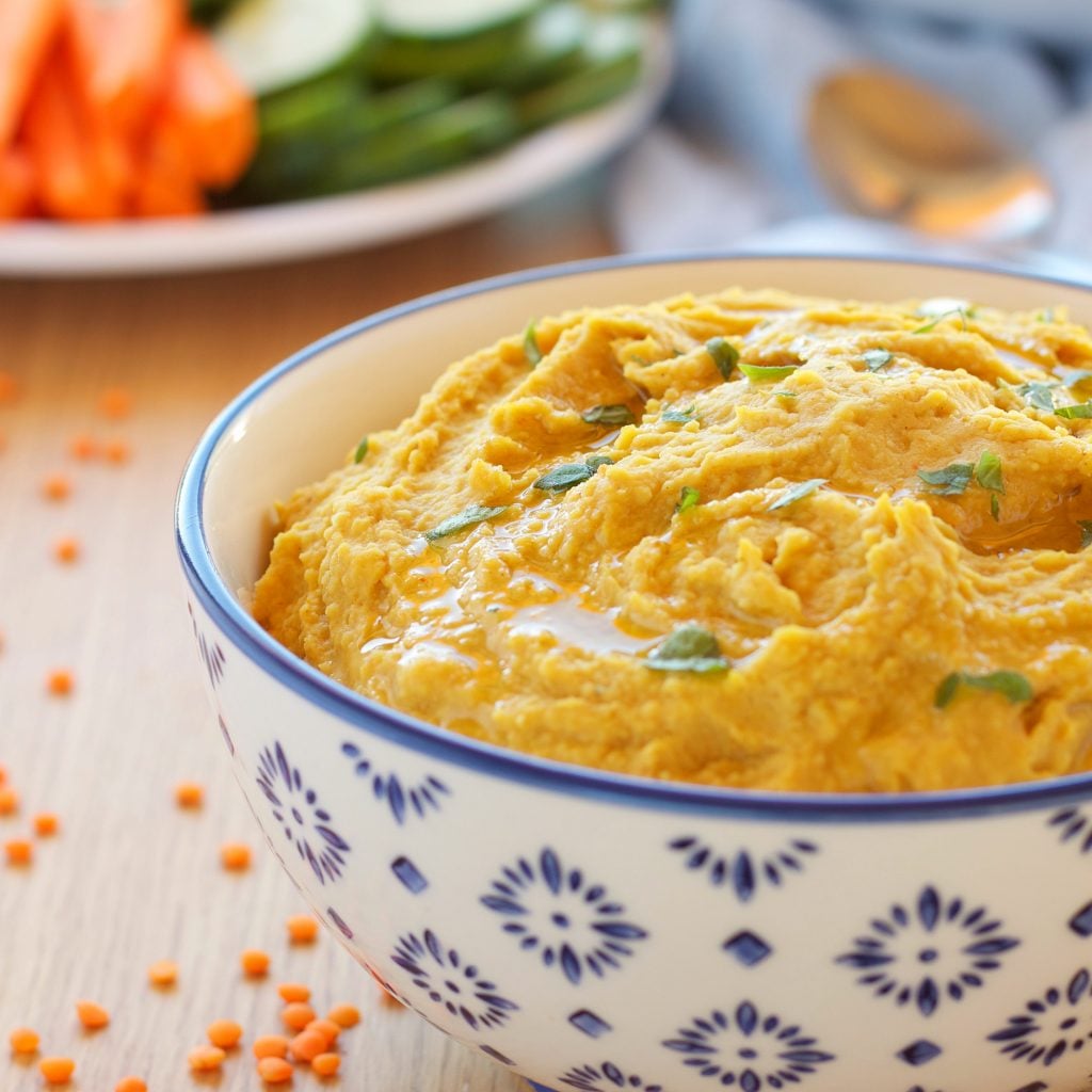 Red Lentil Curry Hummus - The Busy Baker