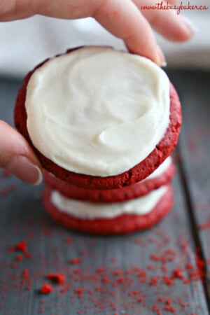 Soft and Chewy Red Velvet Sugar Cookies - The Busy Baker