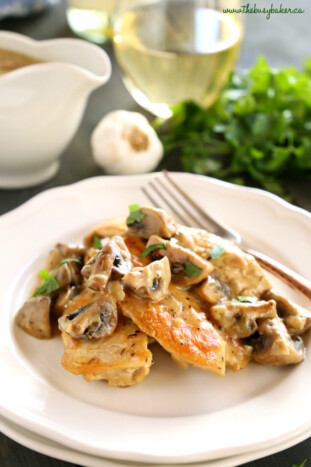 One Pan Chicken with White Wine Mushroom Sauce - The Busy Baker