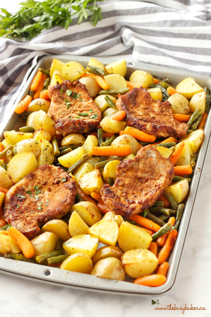 Easy Pork Chop Sheet Pan Dinner Weeknight Meal The Busy Baker