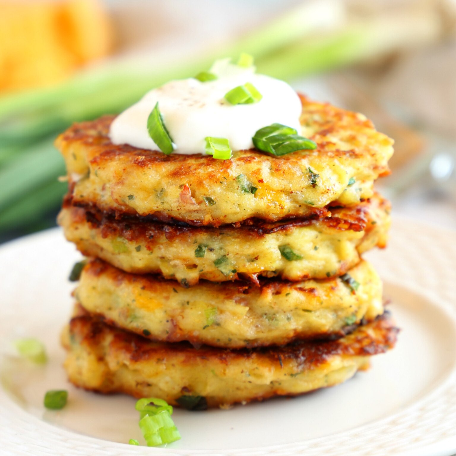 Cheesy Leftover Mashed Potato Pancakes - The Busy Baker
