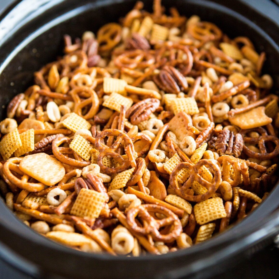Slow Cooker Nuts and Bolts Snack Mix - The Busy Baker