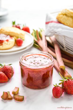 Strawberry Rhubarb Freezer Jam - The Busy Baker