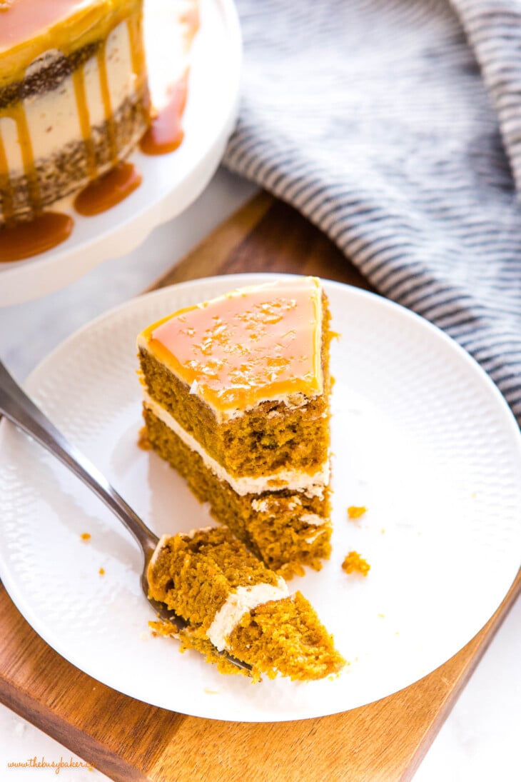 Pumpkin Cake with Salted Caramel Frosting - The Busy Baker
