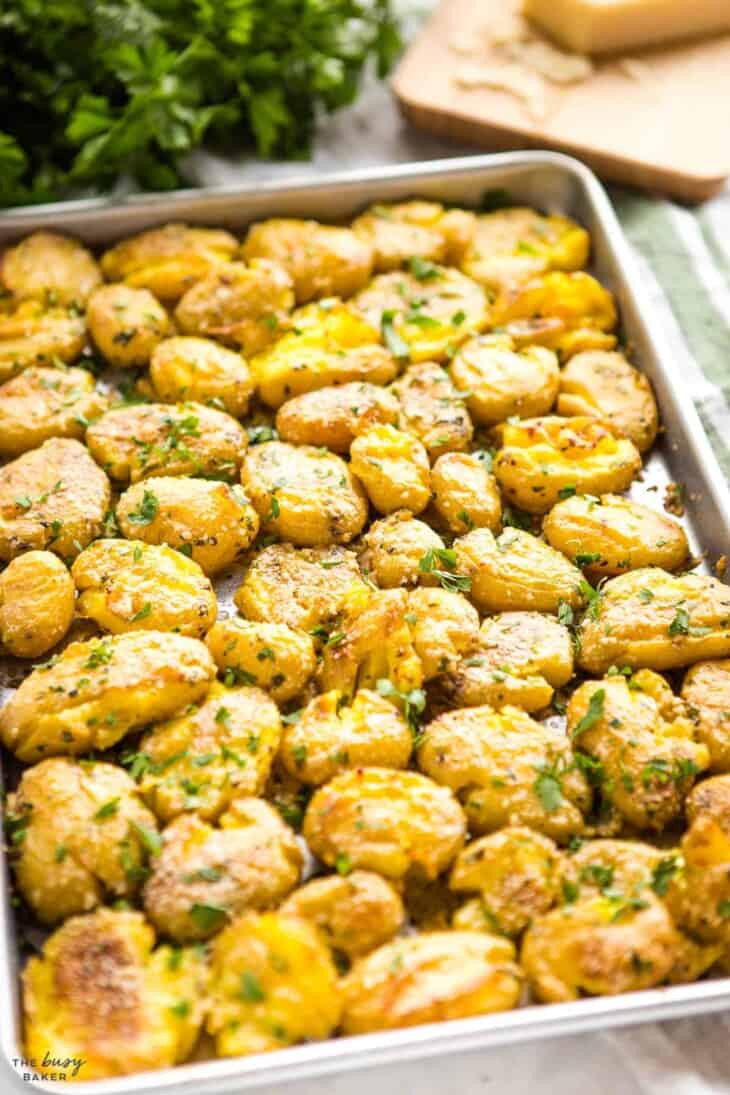 Crispy Smashed Potatoes with Parmesan - The Busy Baker